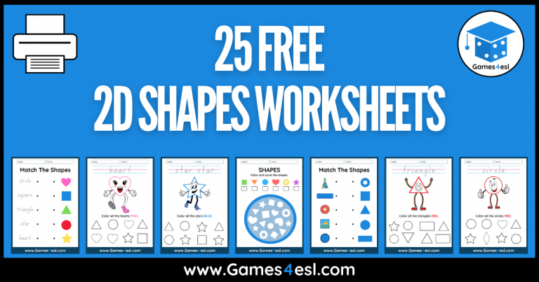 25 Free 2D Shapes Worksheets For Young Learners | Games4esl