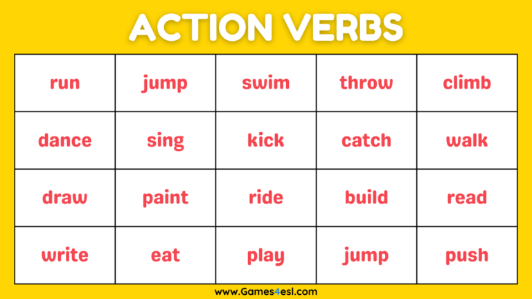 200 Verbs For Kids With Example Sentences + PowerPoint | Games4esl