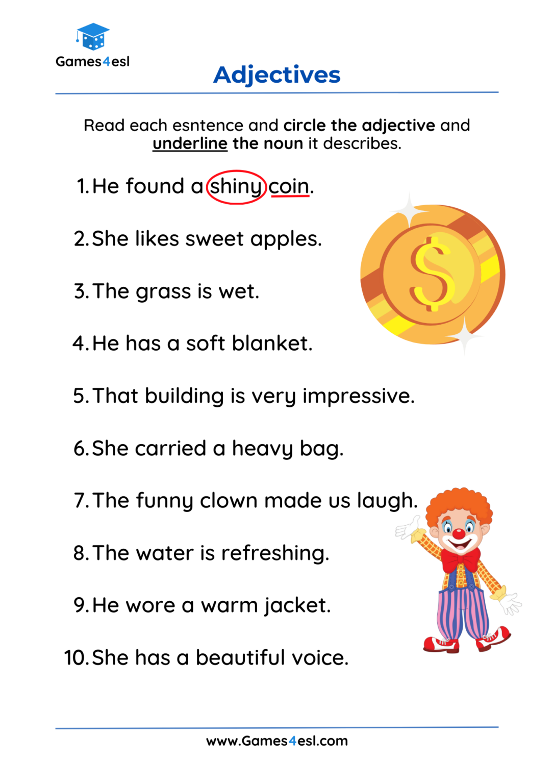 Adjective Worksheets For Grade 3 | Games4esl