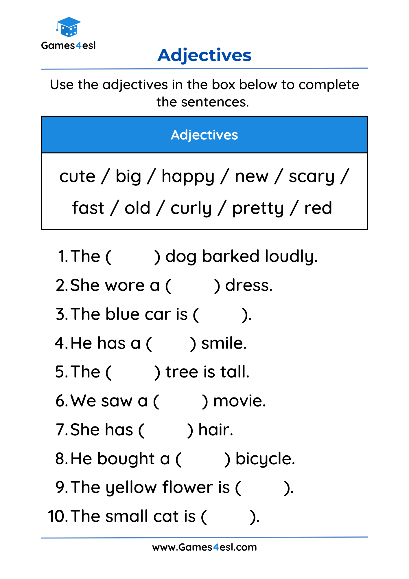 Adjective Worksheets For Grade 3 | Games4esl