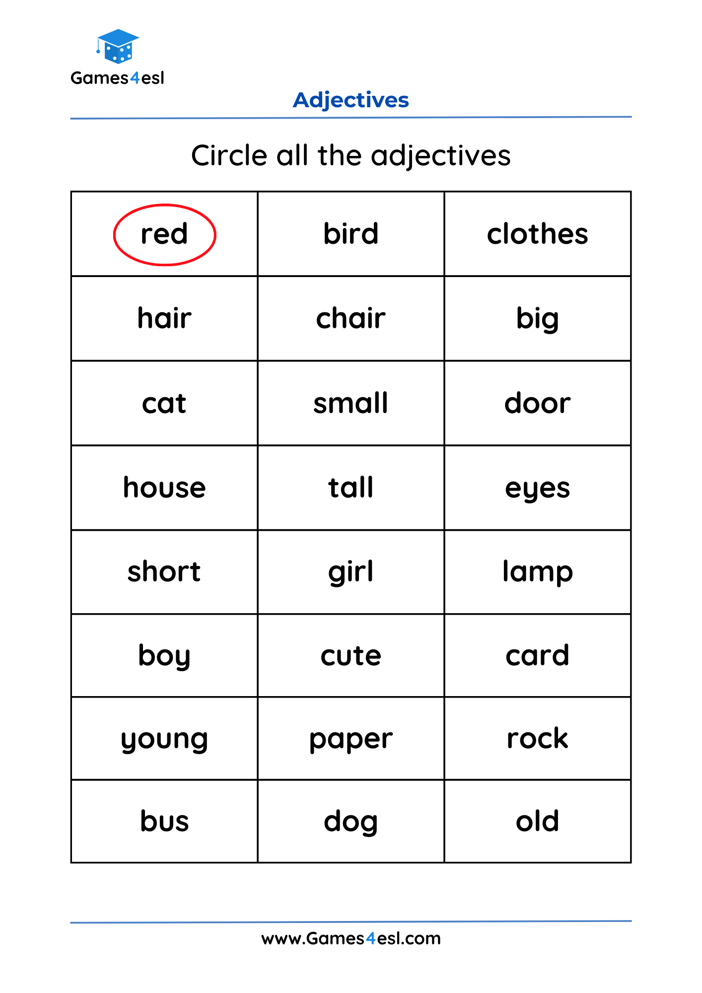 Adjective Worksheets For Grade 2 | Games4esl
