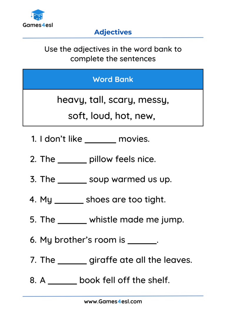 Adjective Worksheets For Grade 2 | Games4esl