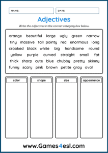 Free Adjective Worksheets | Games4esl