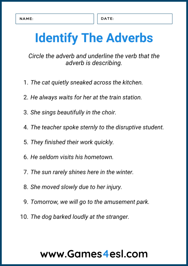 Free Adverb Worksheets | Games4esl