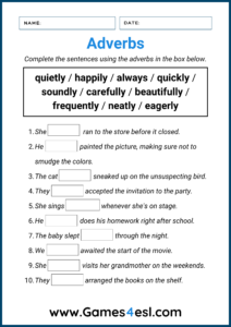 Free Adverb Worksheets | Games4esl
