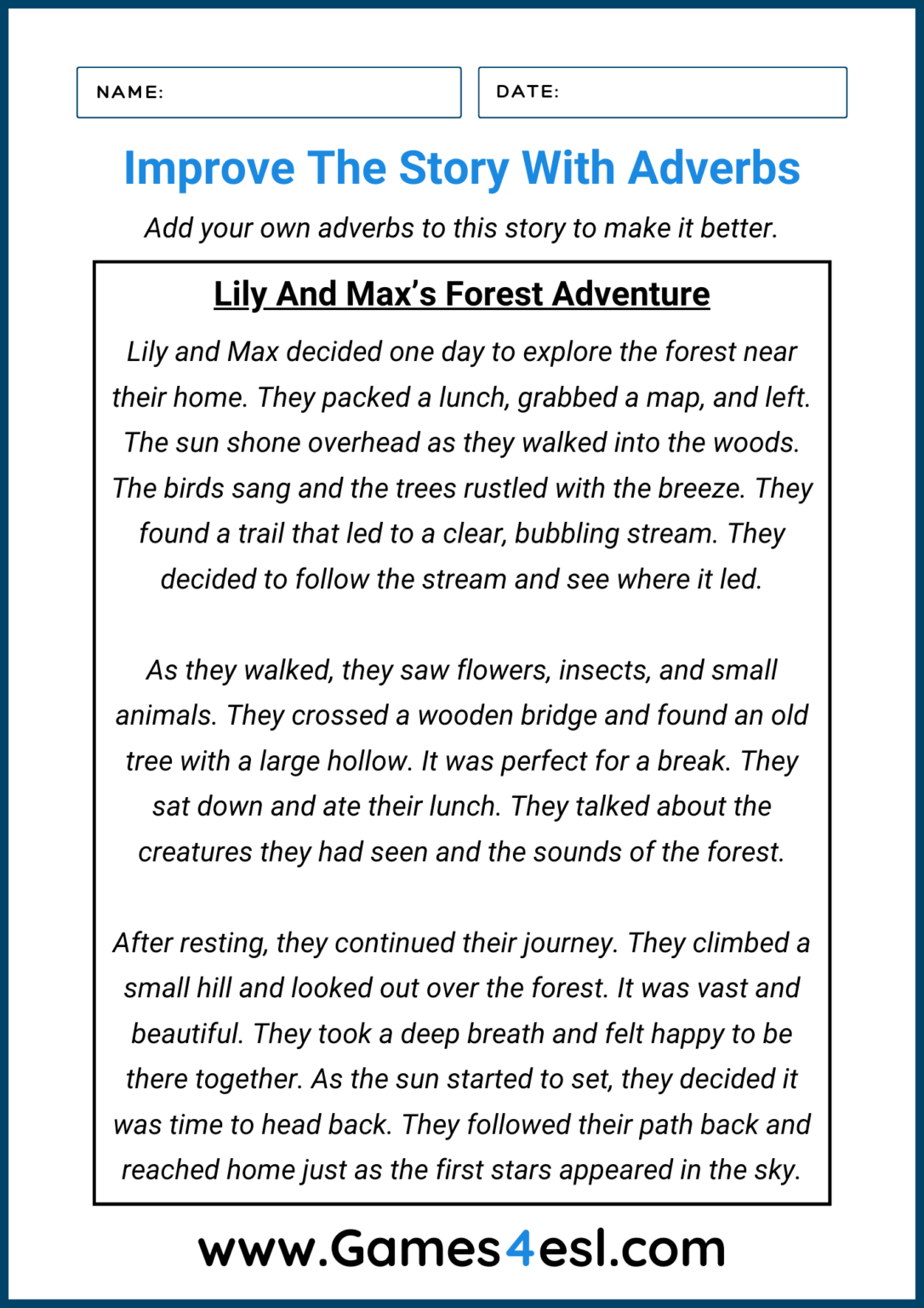 Free Adverb Worksheets | Games4esl