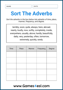 Free Adverb Worksheets | Games4esl