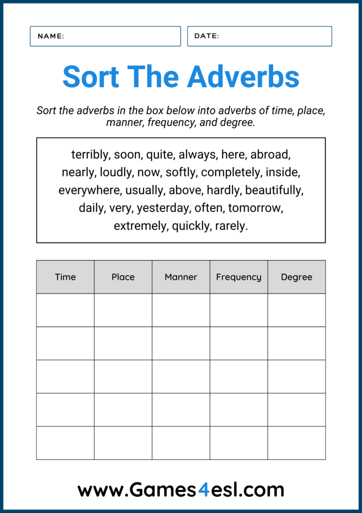 Free Adverb Worksheets | Games4esl