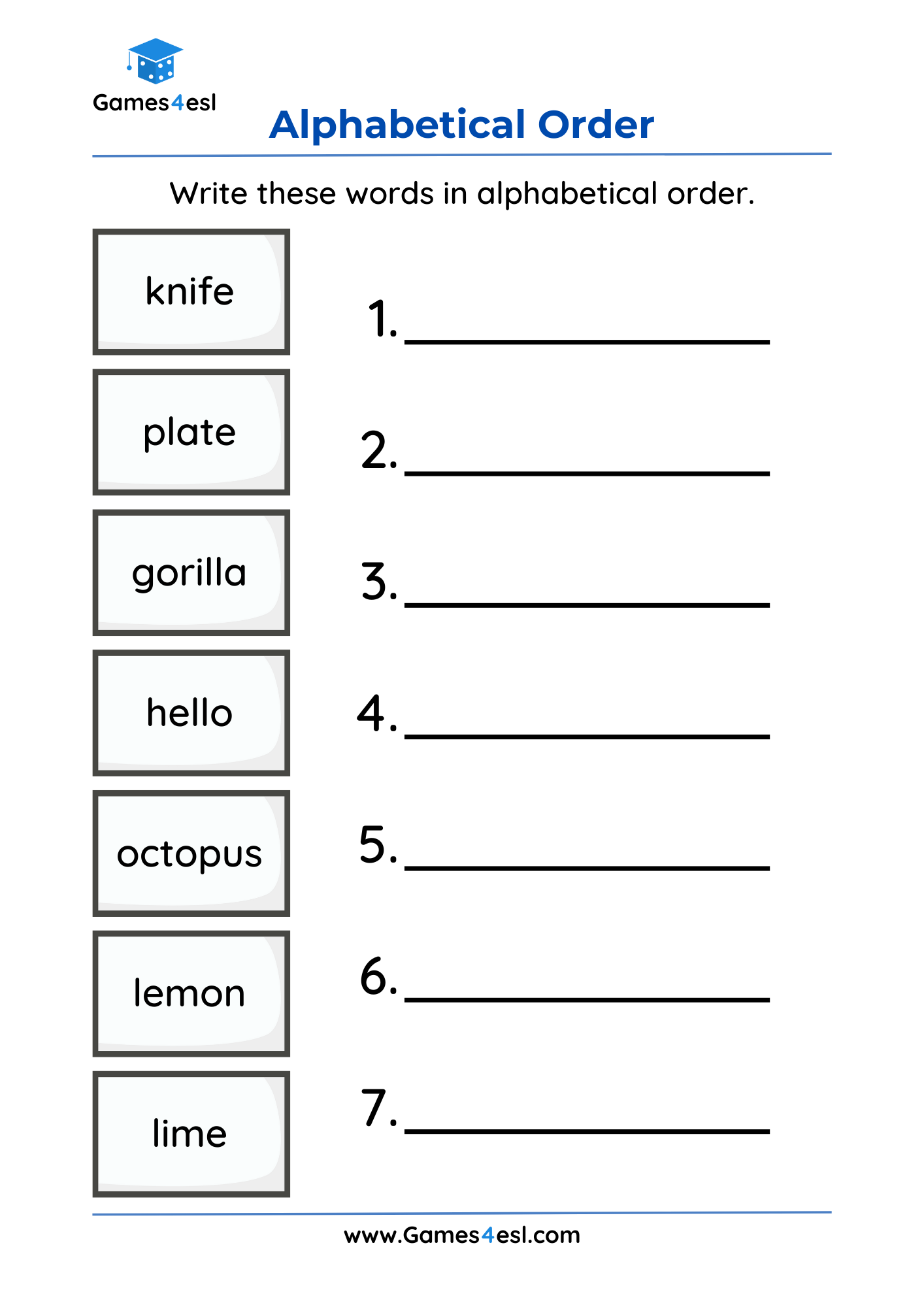Alphabetical Order Worksheets For Grade 1 | Games4esl