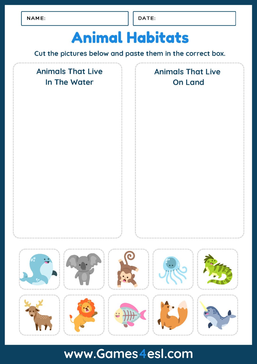 Animals And Habitats | Free PDF Worksheets For Kids | Games4esl