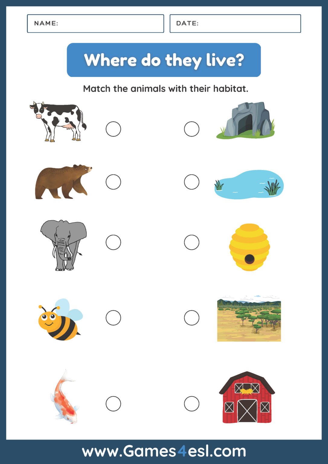 Animals And Habitats | Free PDF Worksheets For Kids | Games4esl