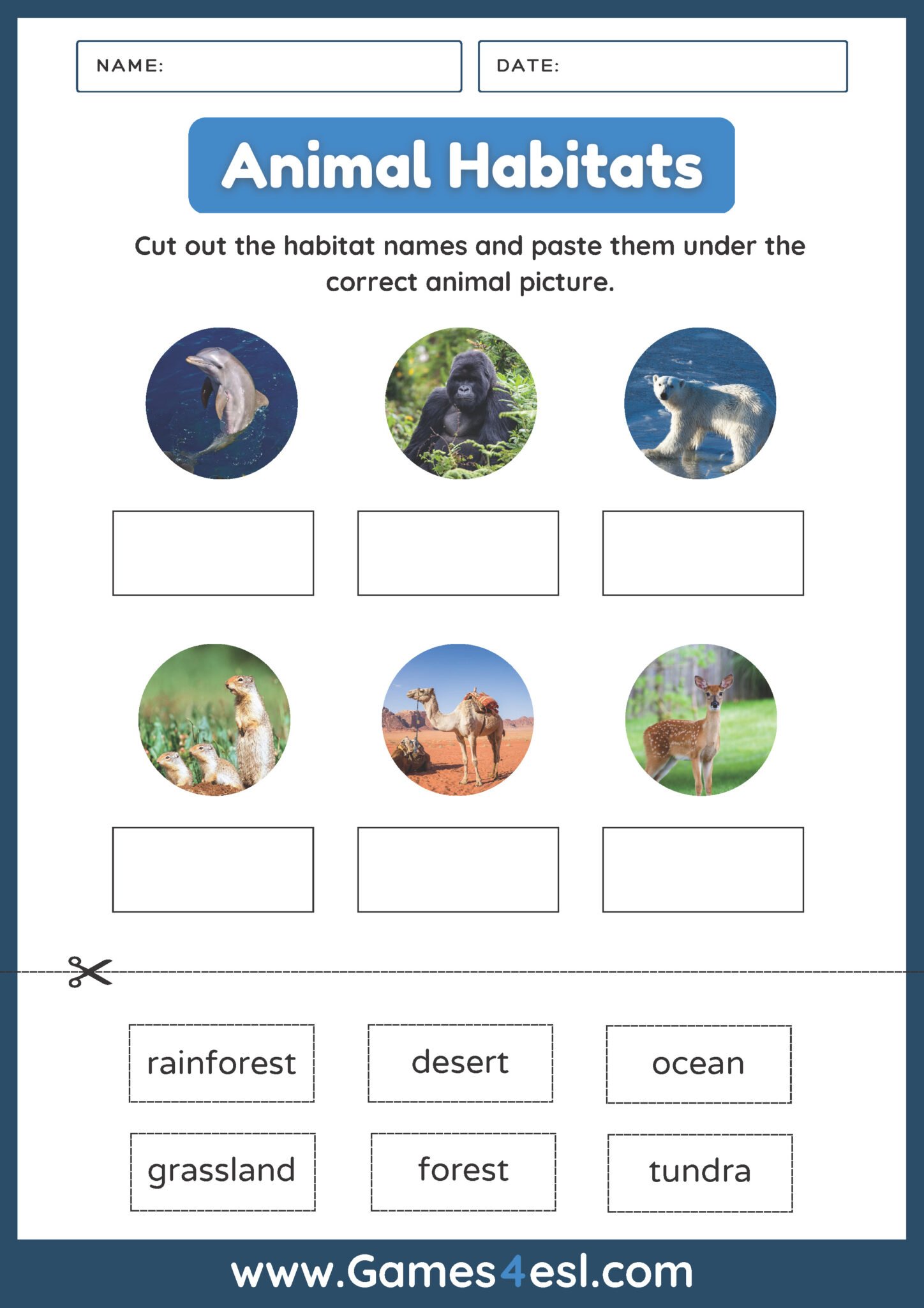 Animals And Habitats | Free PDF Worksheets For Kids | Games4esl