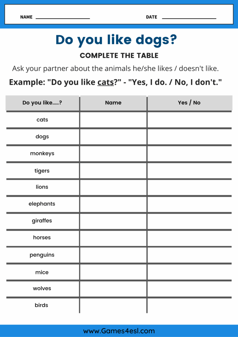 Printable Animal Worksheets For Kids And ESL Learners | Games4esl
