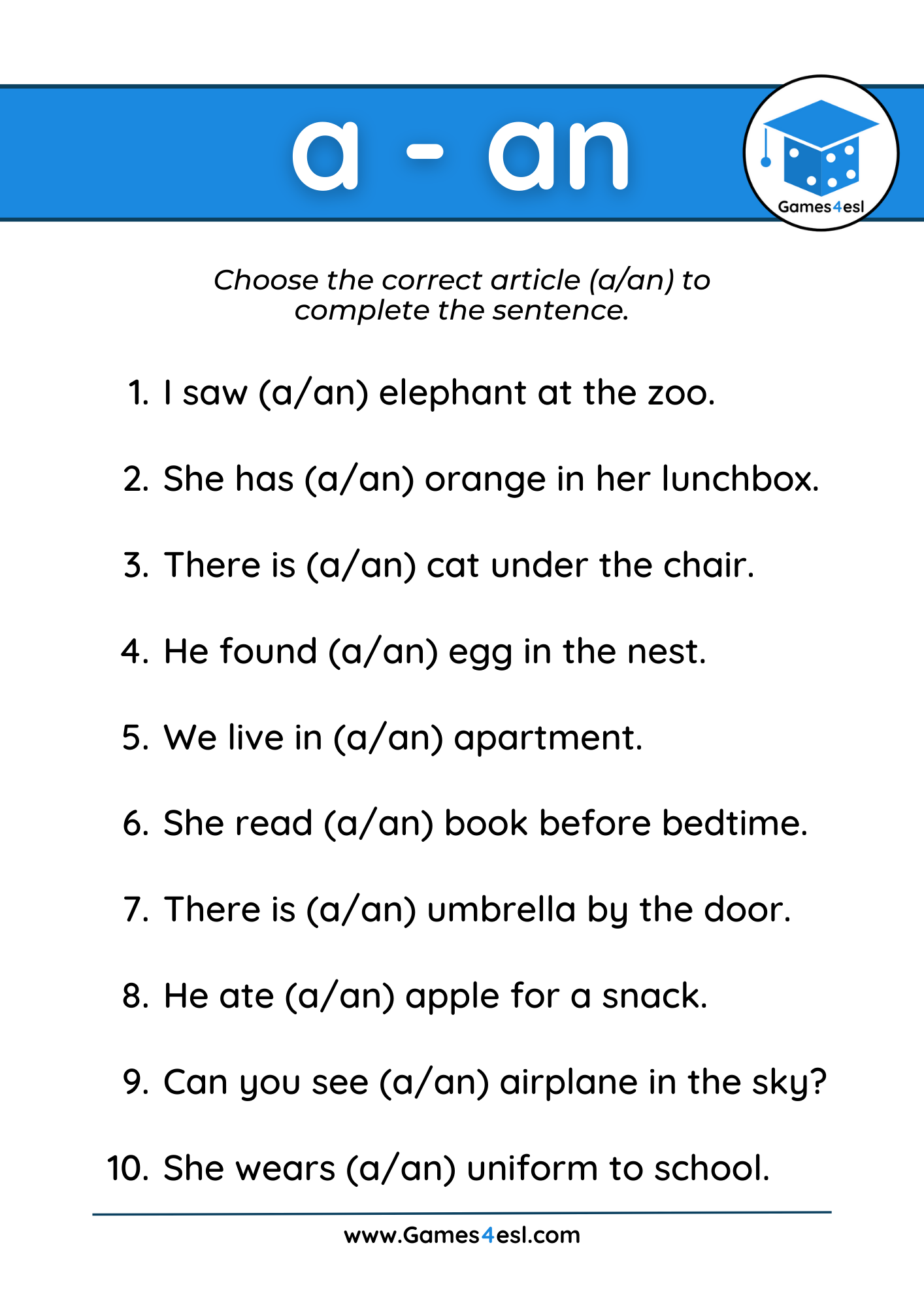 Articles A An The | Free Worksheets | Games4esl