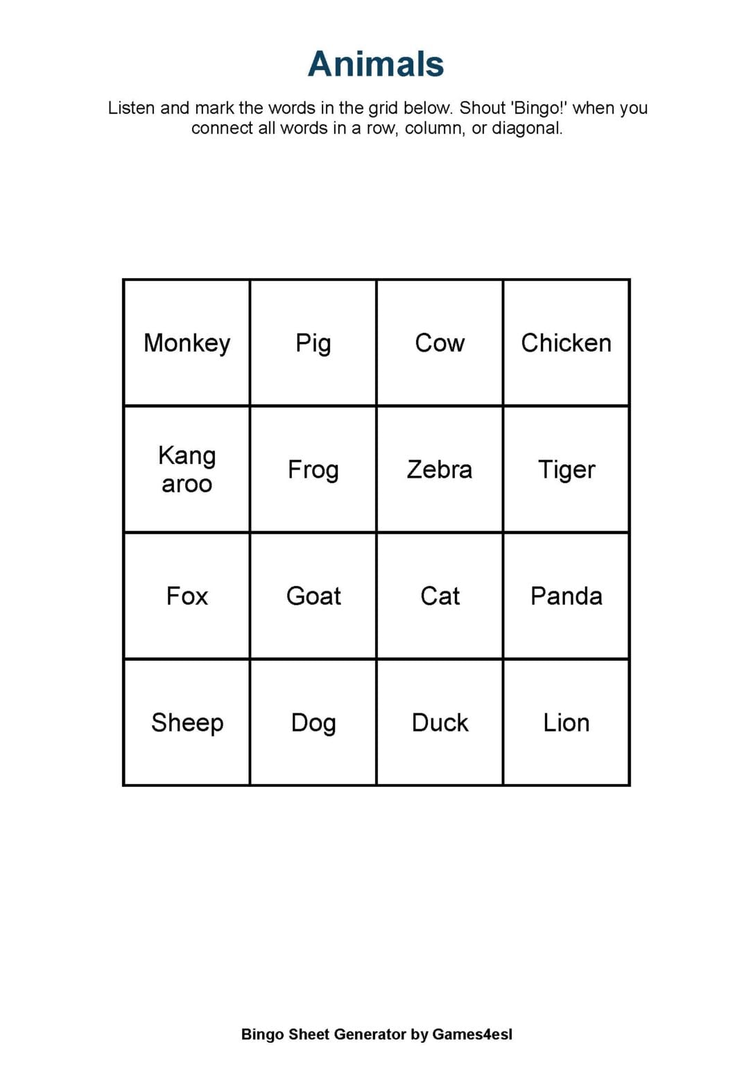 Free Printable Bingo Sheets For English Class | Games4esl