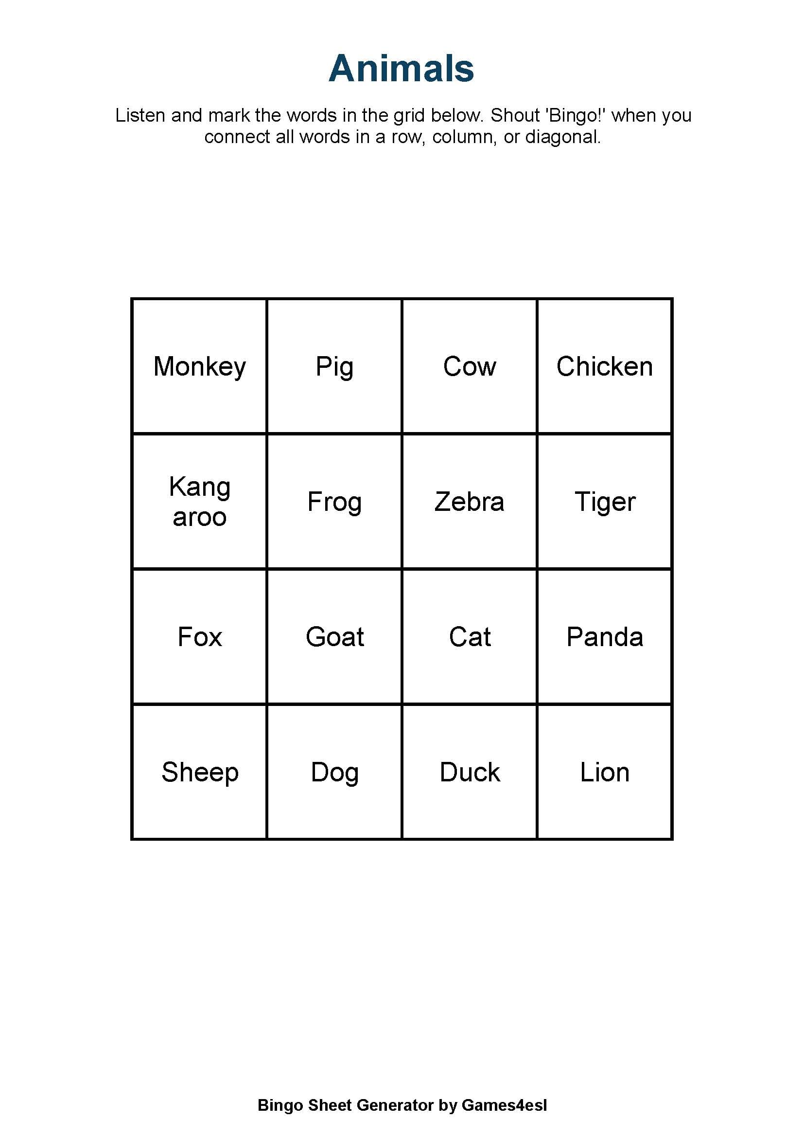 Free Printable Bingo Sheets For English Class | Games4esl