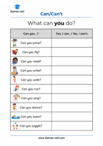 Can/Can't Worksheets For Kids | Games4esl