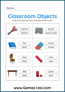 Classroom Object Vocabulary Worksheets | Games4esl