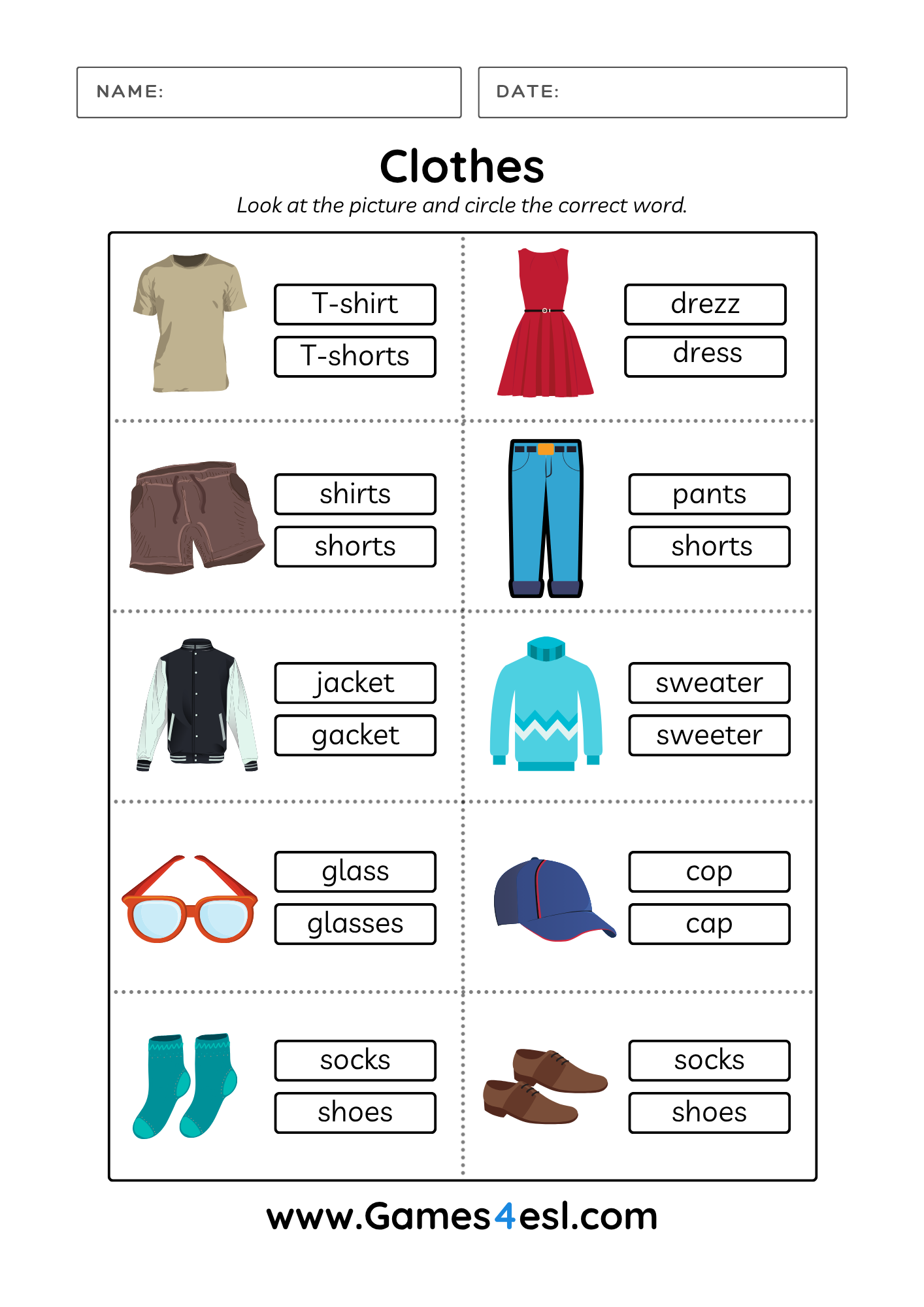 Free Printable Clothes Worksheets For Kids | Games4esl