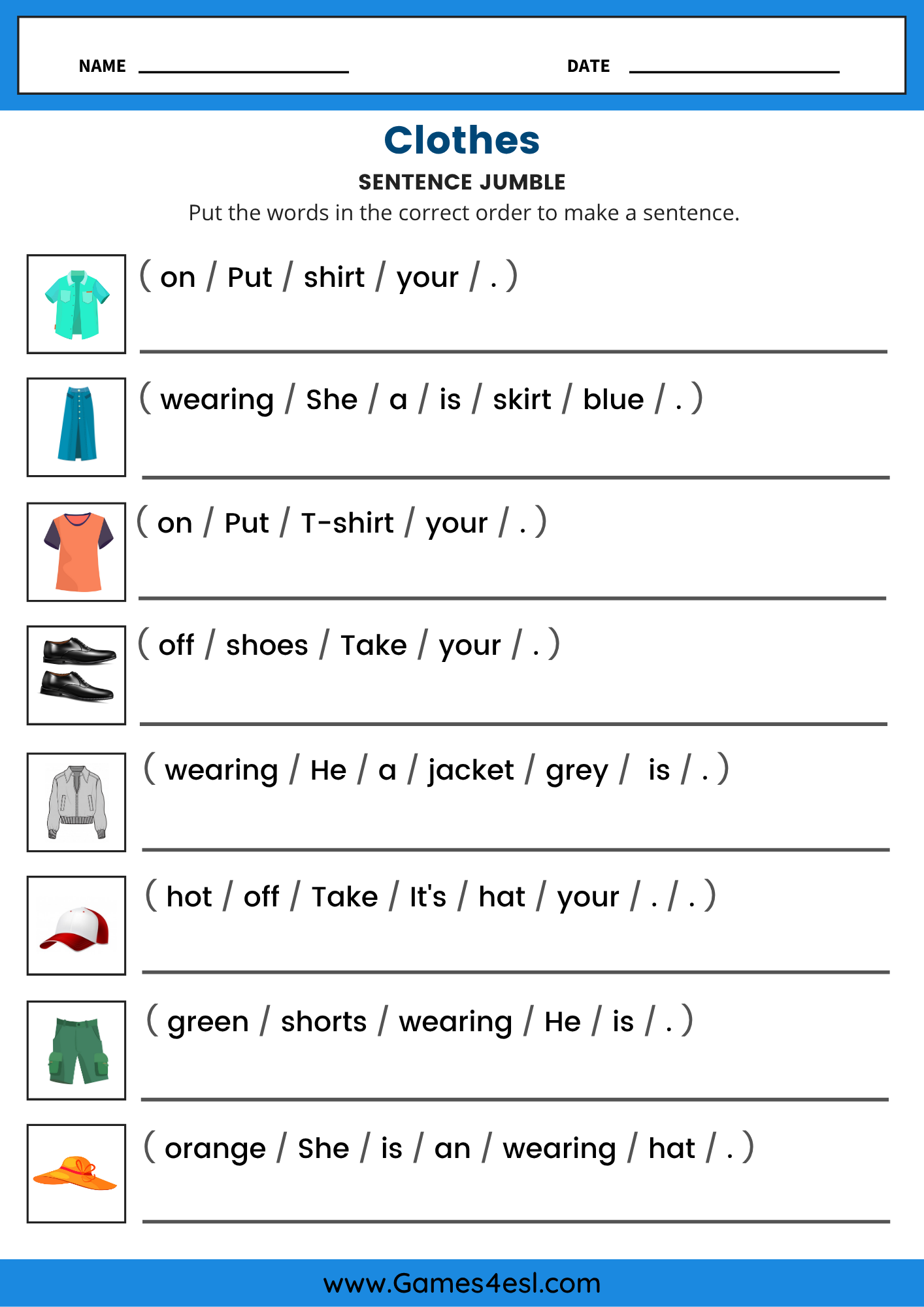 Free Printable Clothes Worksheets For Kids | Games4esl