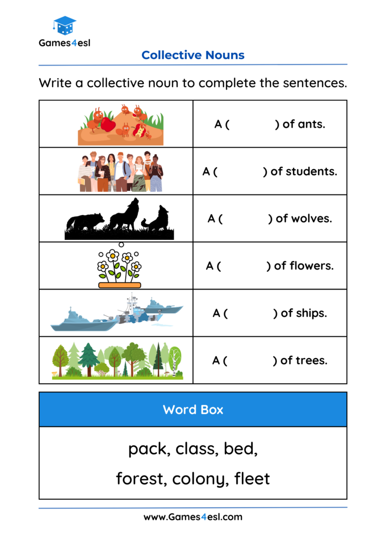Collective Noun Worksheets | Games4esl