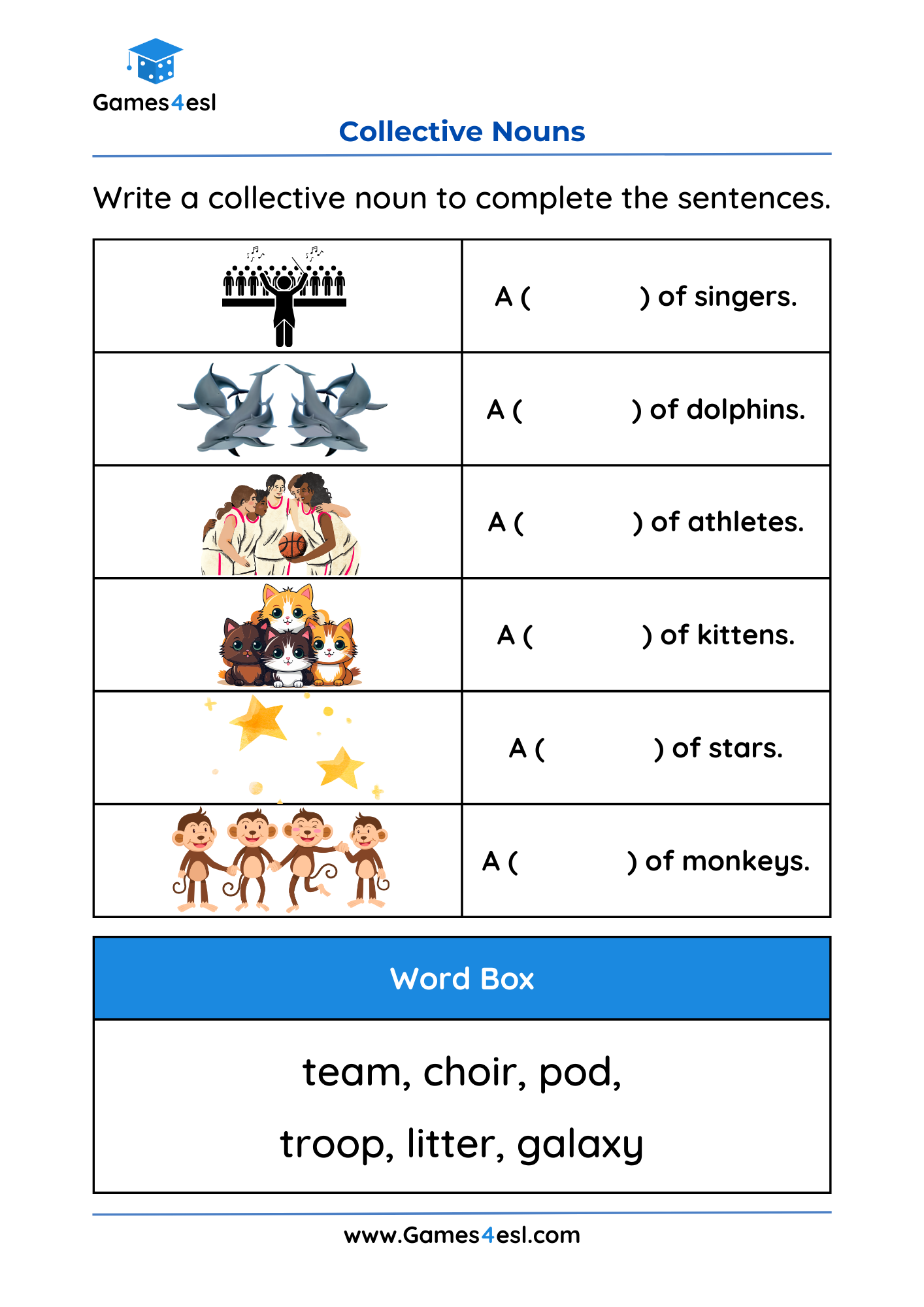 Collective Noun Worksheets | Games4esl