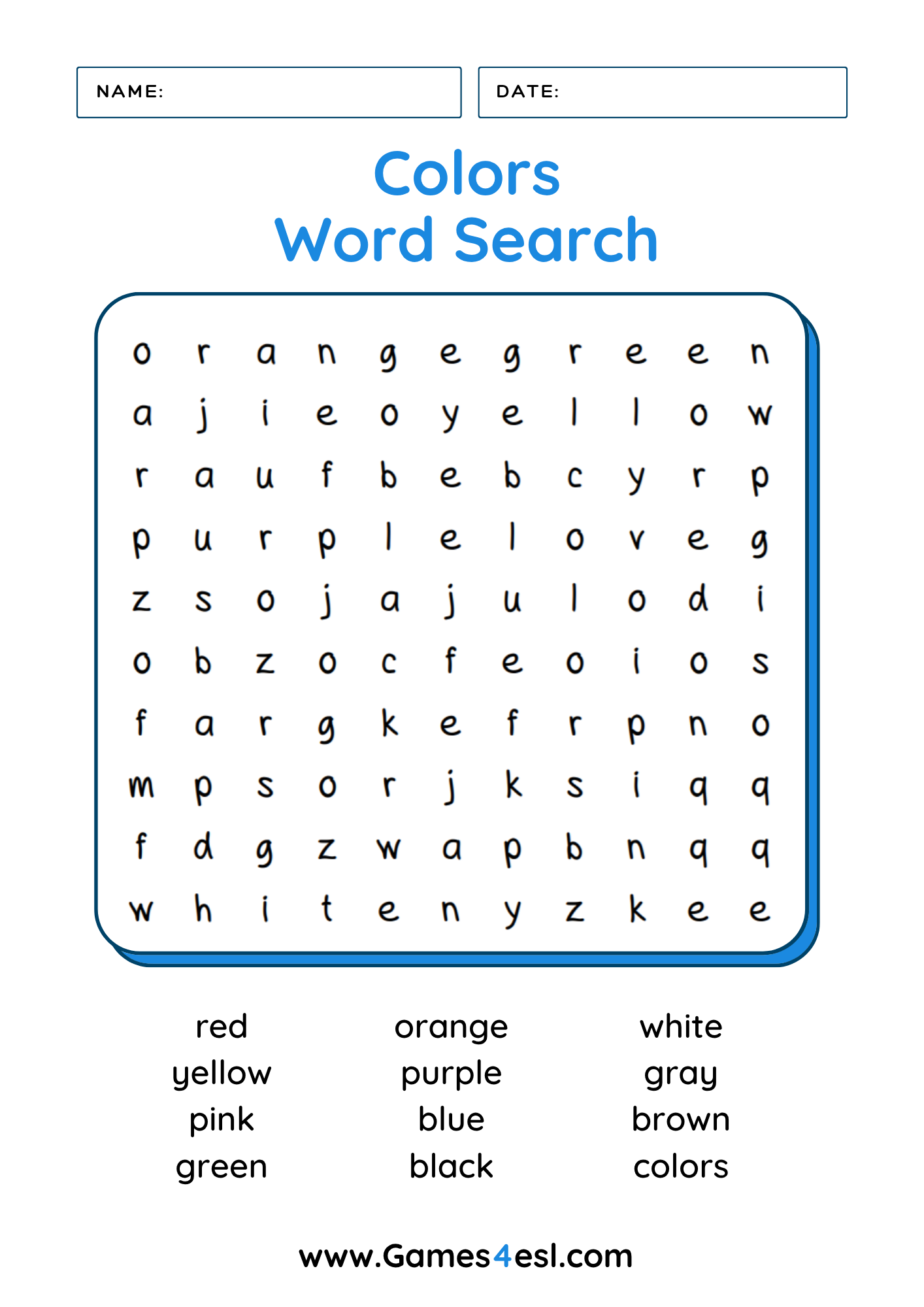 Colors Worksheets For Kids - Free Vocabulary Worksheets | Games4esl