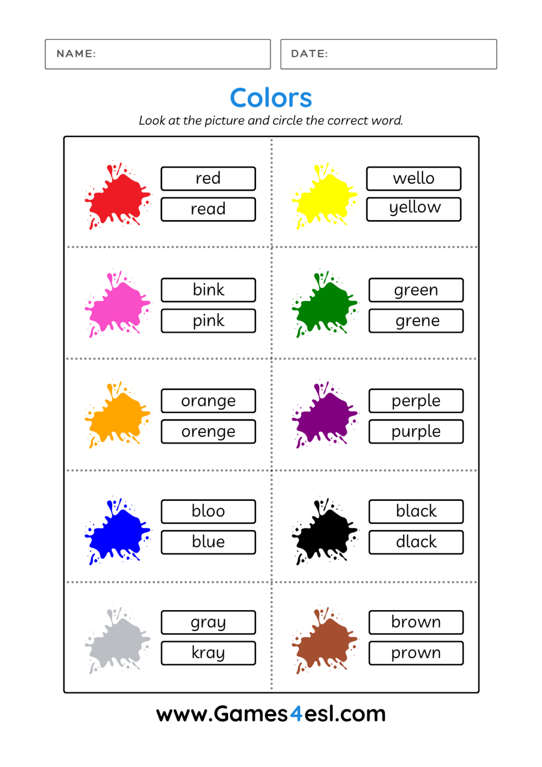 Colors Worksheets For Kids - Free Vocabulary Worksheets | Games4esl