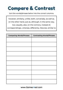 Compare And Contrast Graphic Organizers And Worksheets | Games4esl