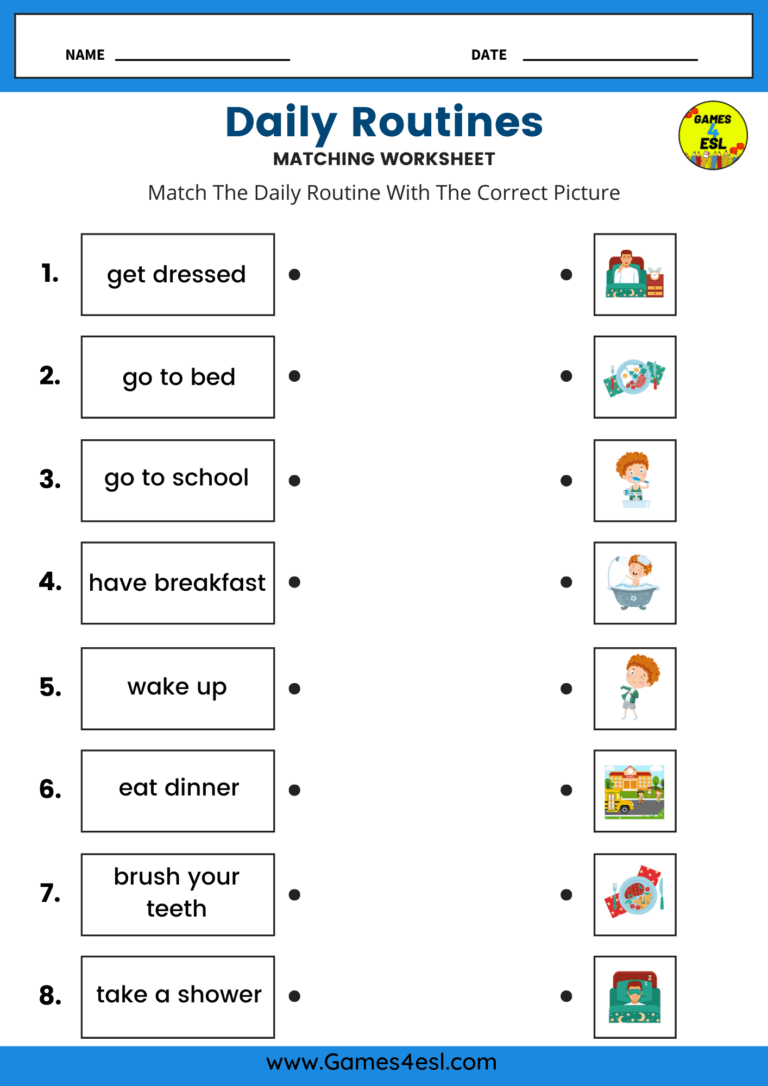 Free Daily Routine Worksheets For Beginners | Games4esl