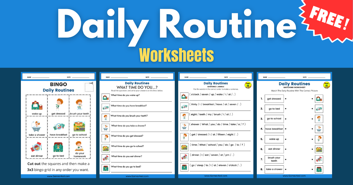 Free Daily Routine Worksheets For Beginners | Games4esl