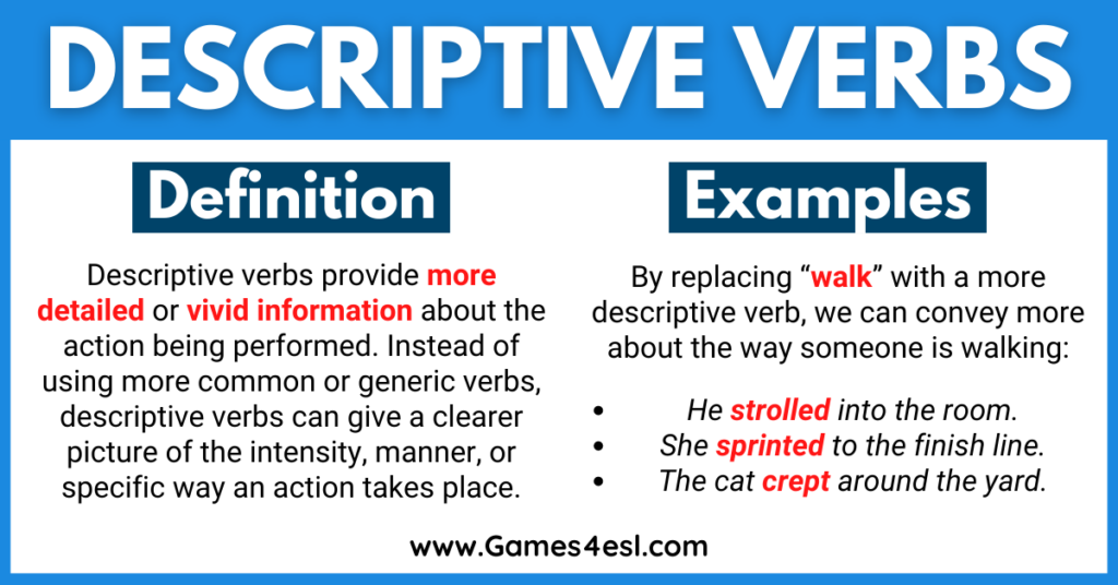 Descriptive Verbs And Vivid Verbs | Games4esl