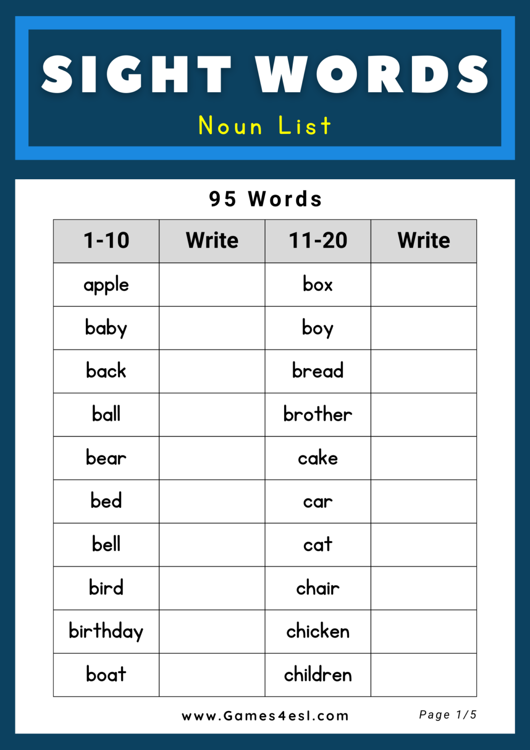 Dolch Sight Words | Useful List Plus Printable PDF And Flashcards ...