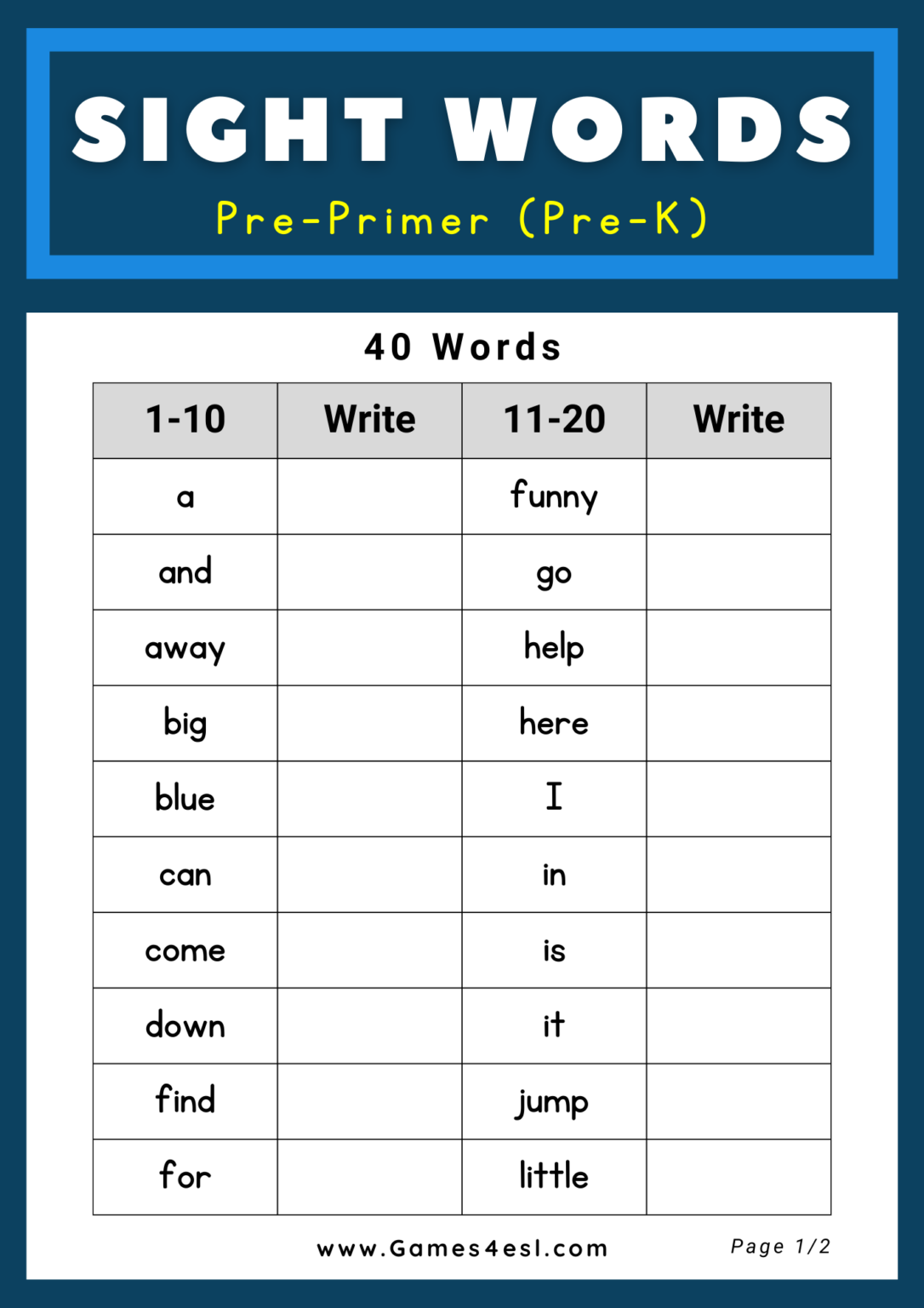 Dolch Sight Words | Useful List Plus Printable PDF And Flashcards ...