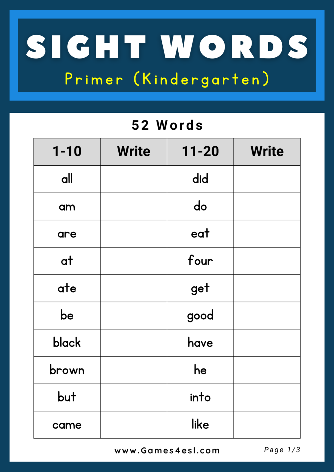 Dolch Sight Words | Useful List Plus Printable PDF And Flashcards ...