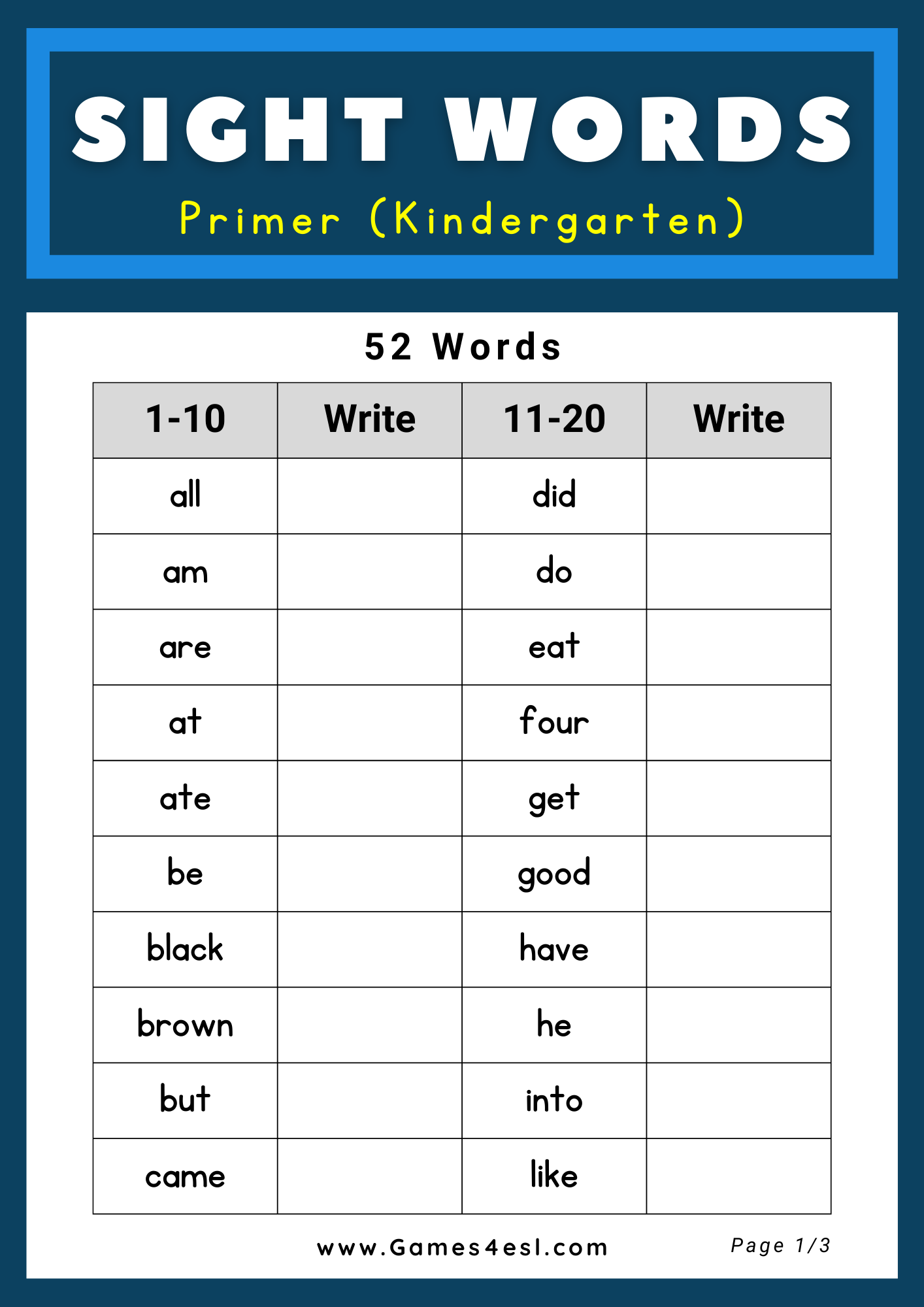 Dolch Sight Words | Useful List Plus Printable PDF And Flashcards ...