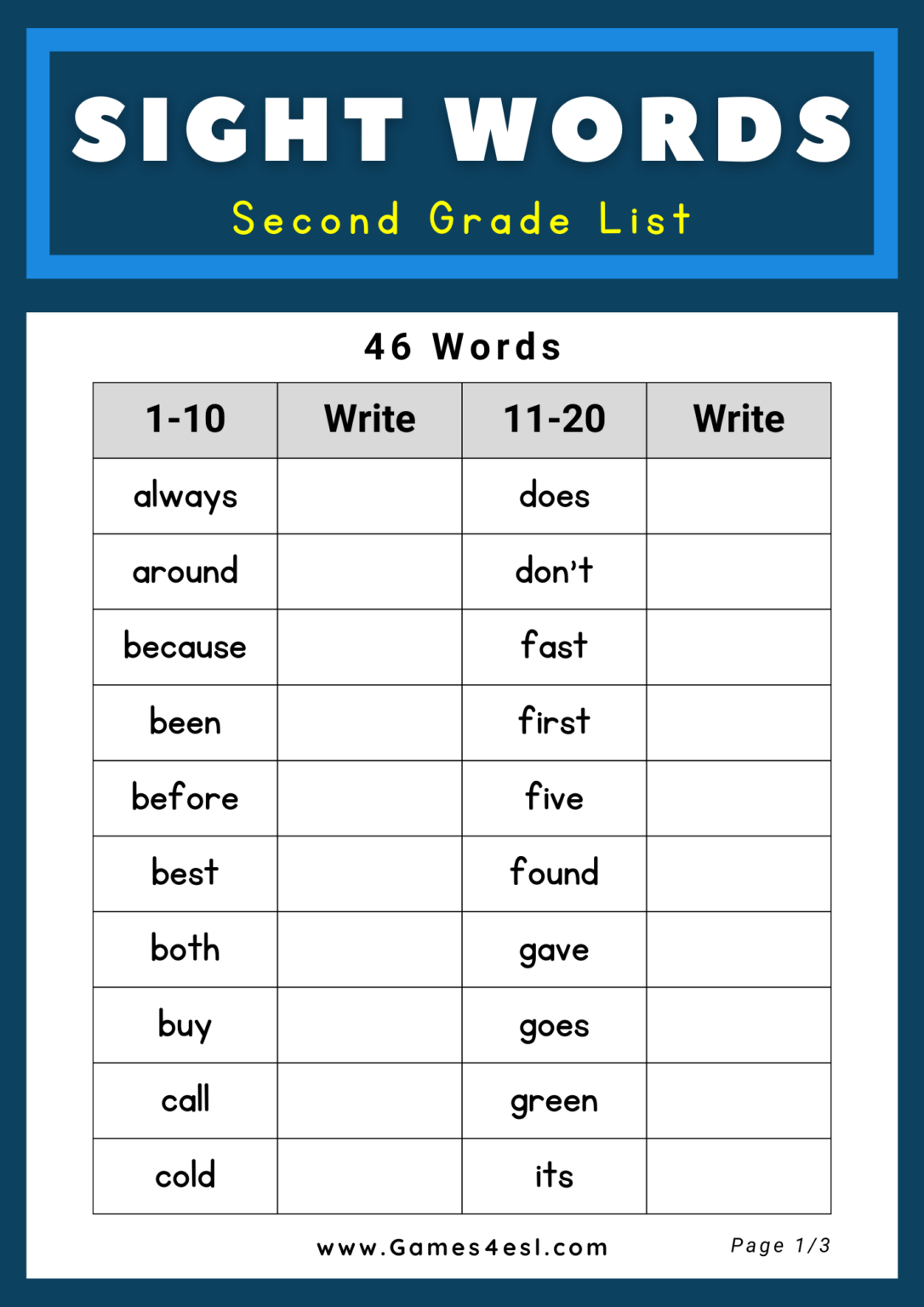 Dolch Sight Words | Useful List Plus Printable PDF And Flashcards ...