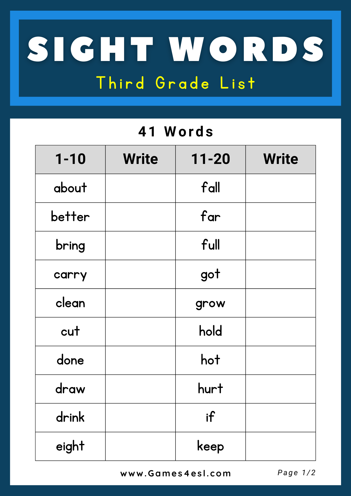 Dolch Sight Words | Useful List Plus Printable PDF And Flashcards ...