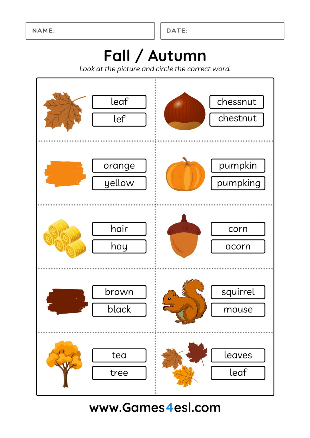 Fall Worksheets | Autumn Worksheets | Games4esl
