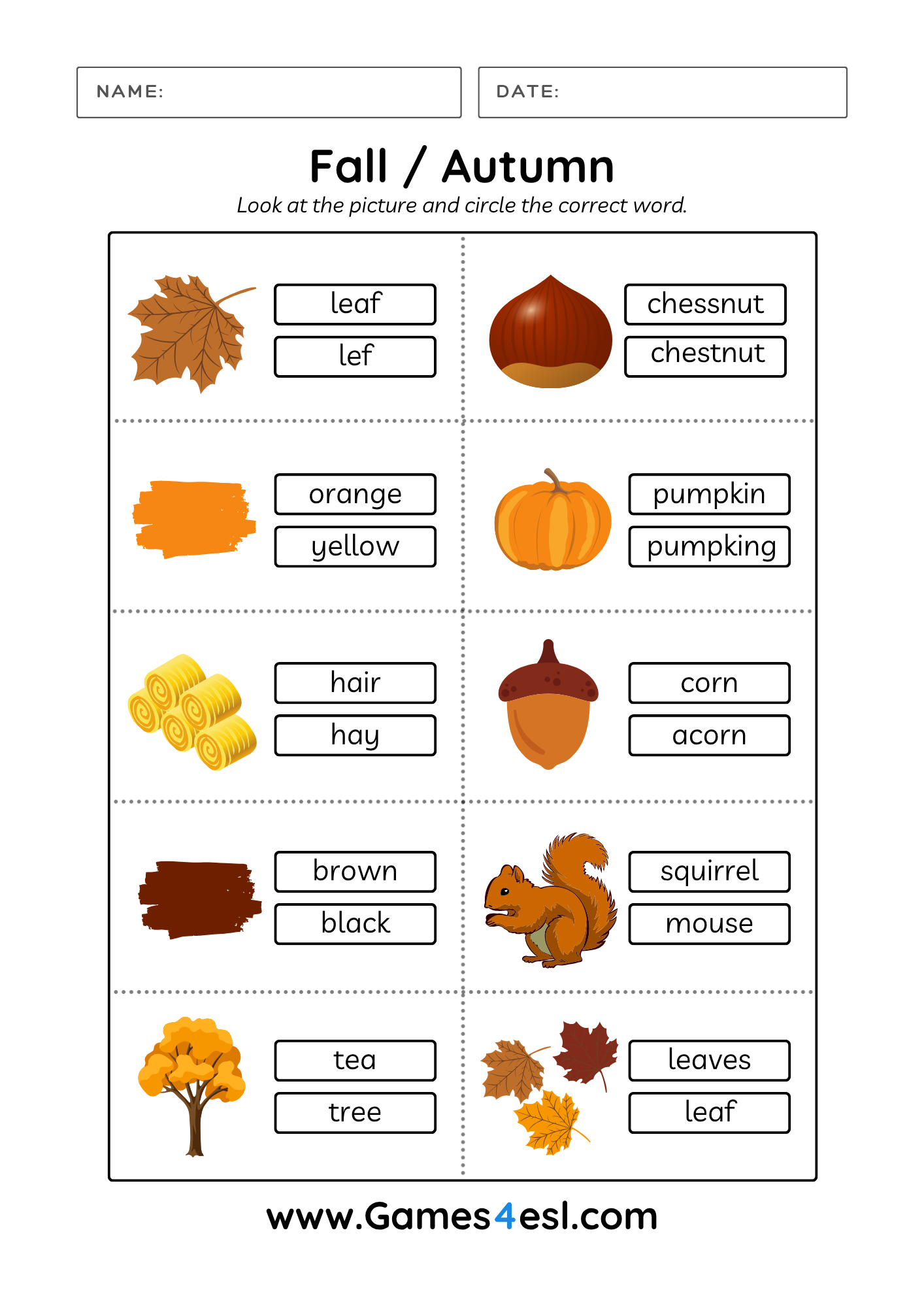 Fall Worksheets | Autumn Worksheets | Games4esl
