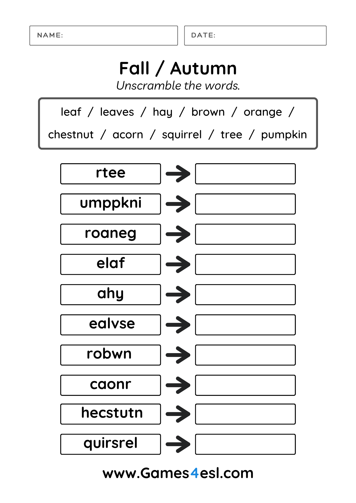 Fall Worksheets | Autumn Worksheets | Games4esl