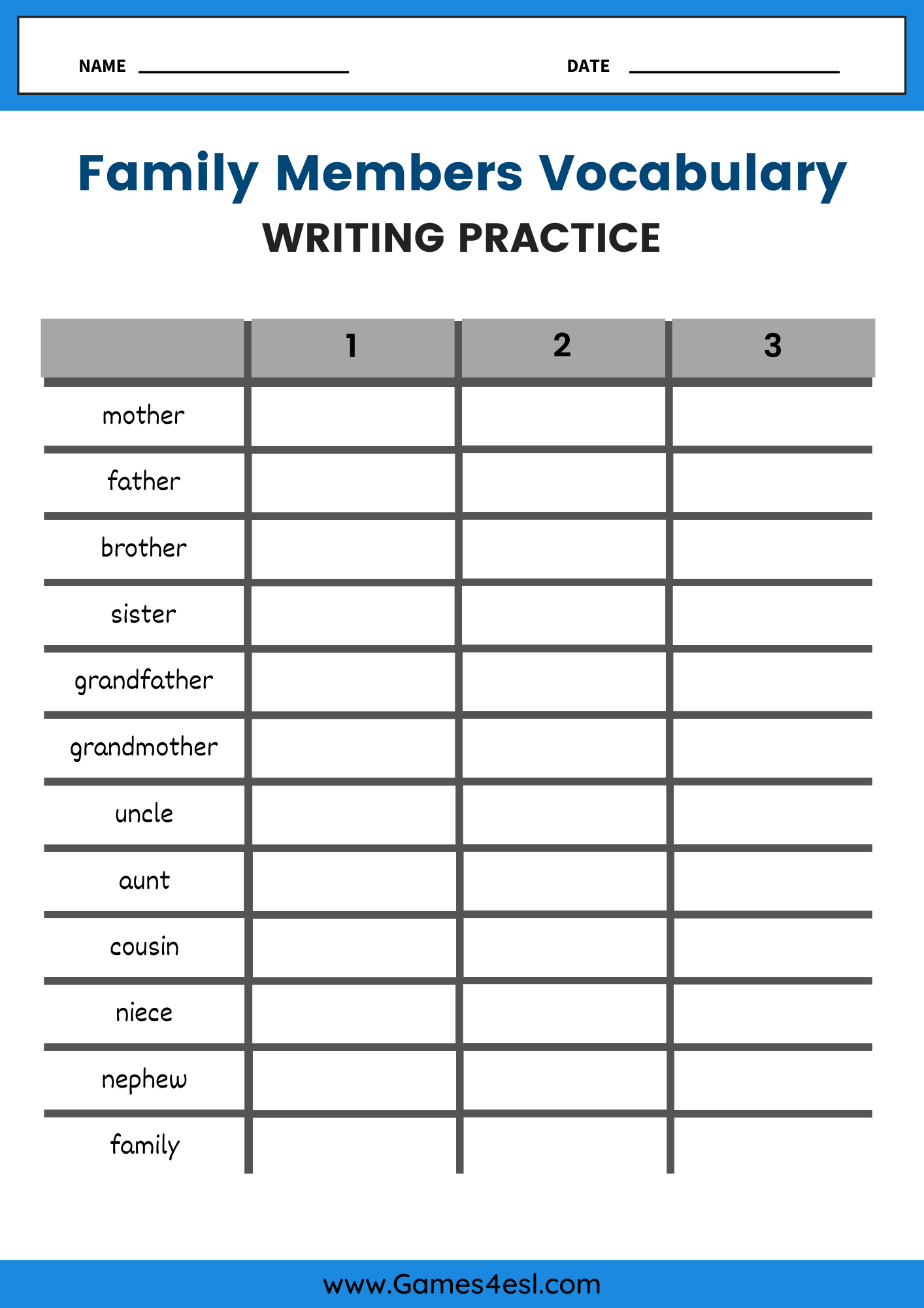 Family Worksheets | Free Printable Family Member Worksheets | Games4esl