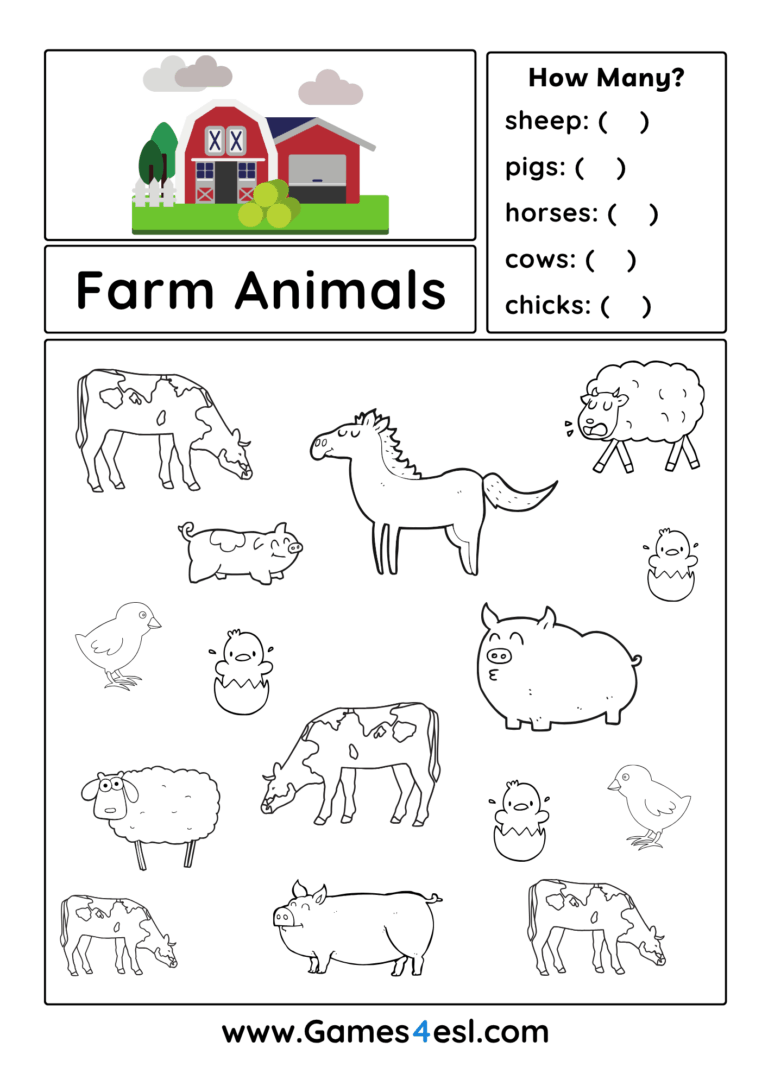 Farm Animal Worksheets For Kids | Games4esl