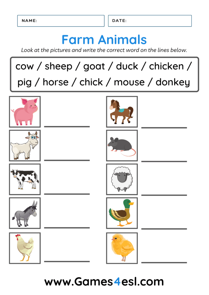 Farm Animal Worksheets For Kids | Games4esl