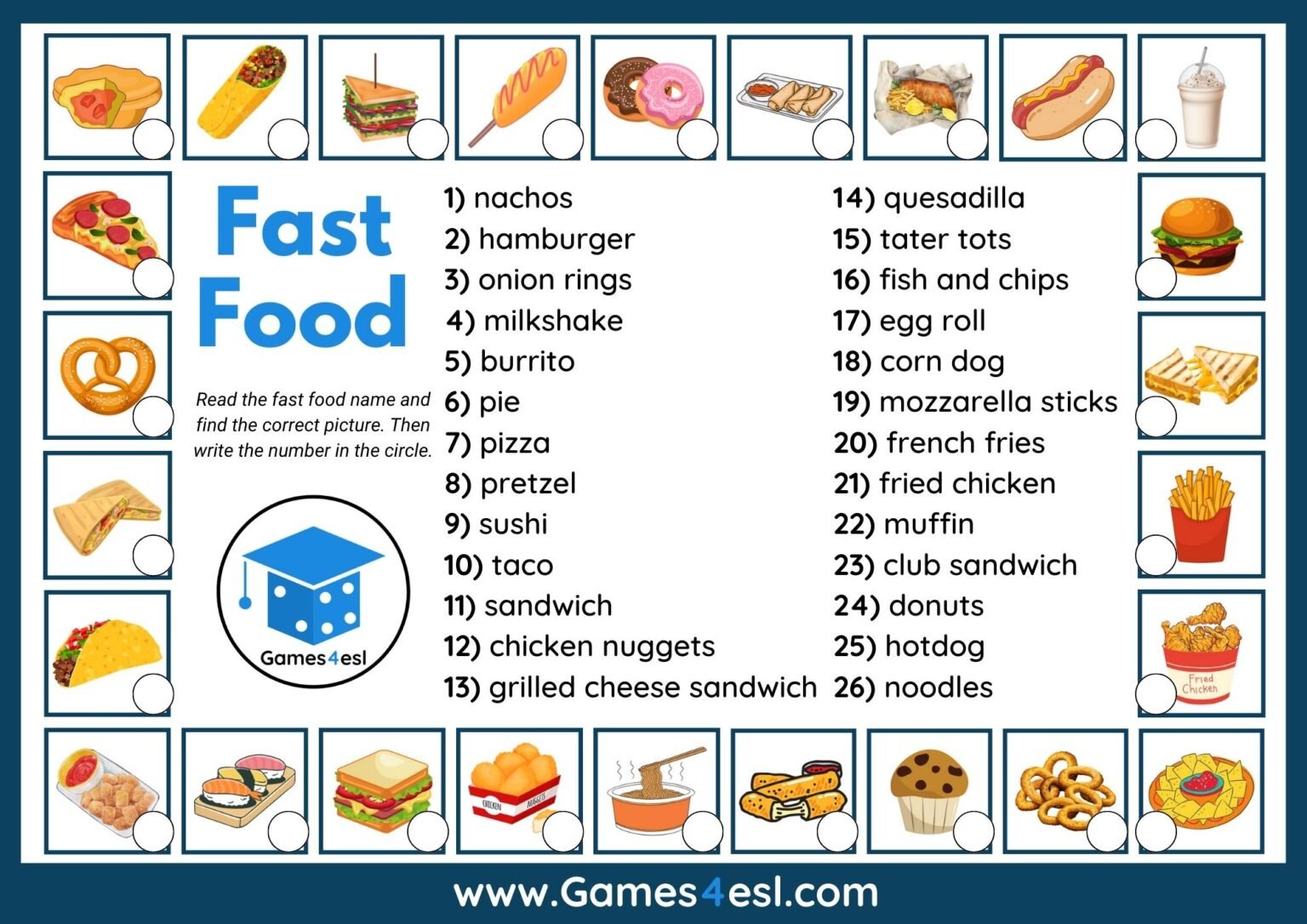Fast Food Vocabulary | List With Pictures And Example Sentences | Games4esl