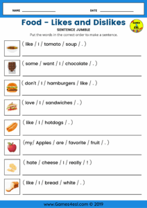Free Printable Food Worksheets For Beginners | Games4esl