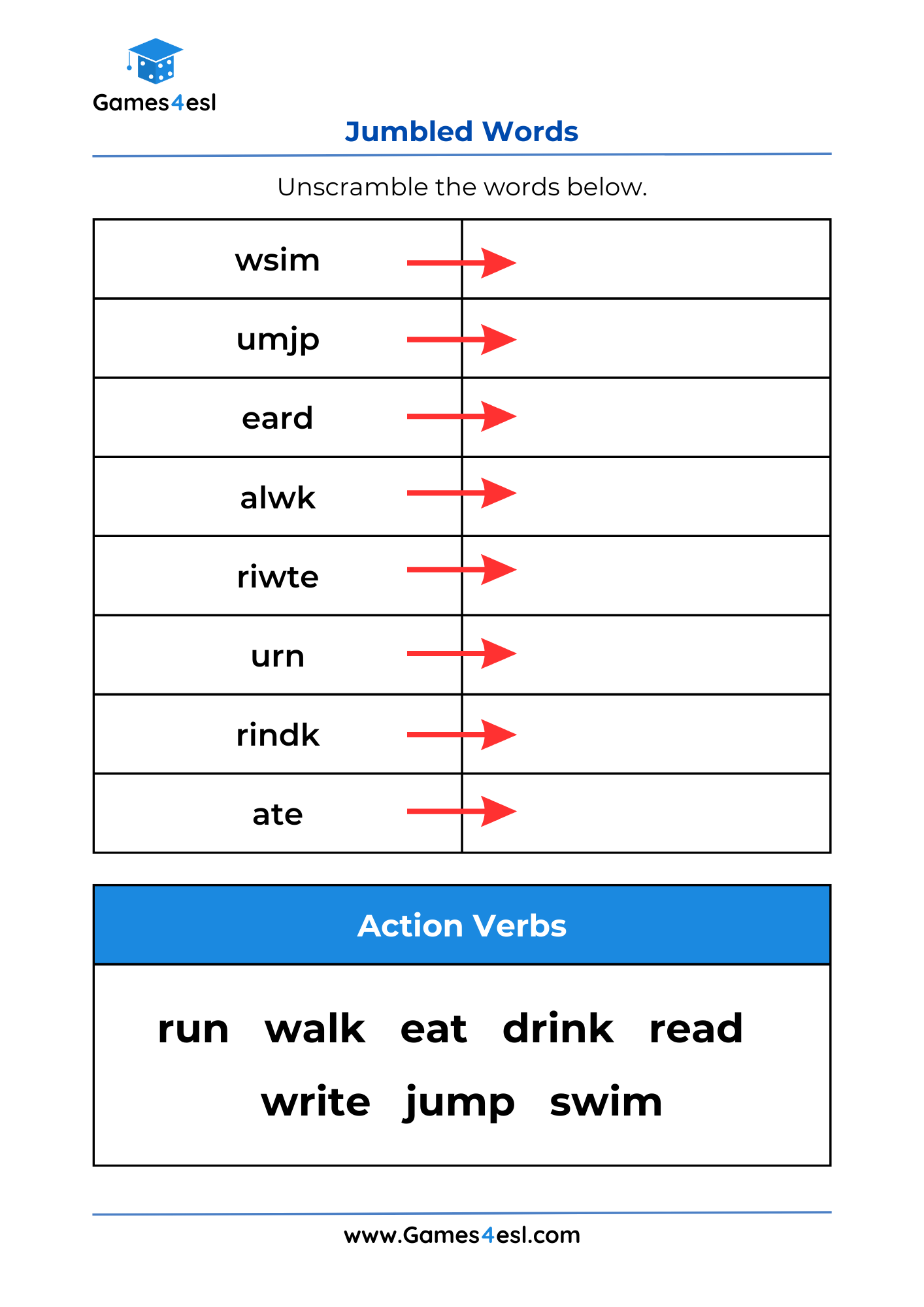 Jumbled Words Worksheets | Games4esl