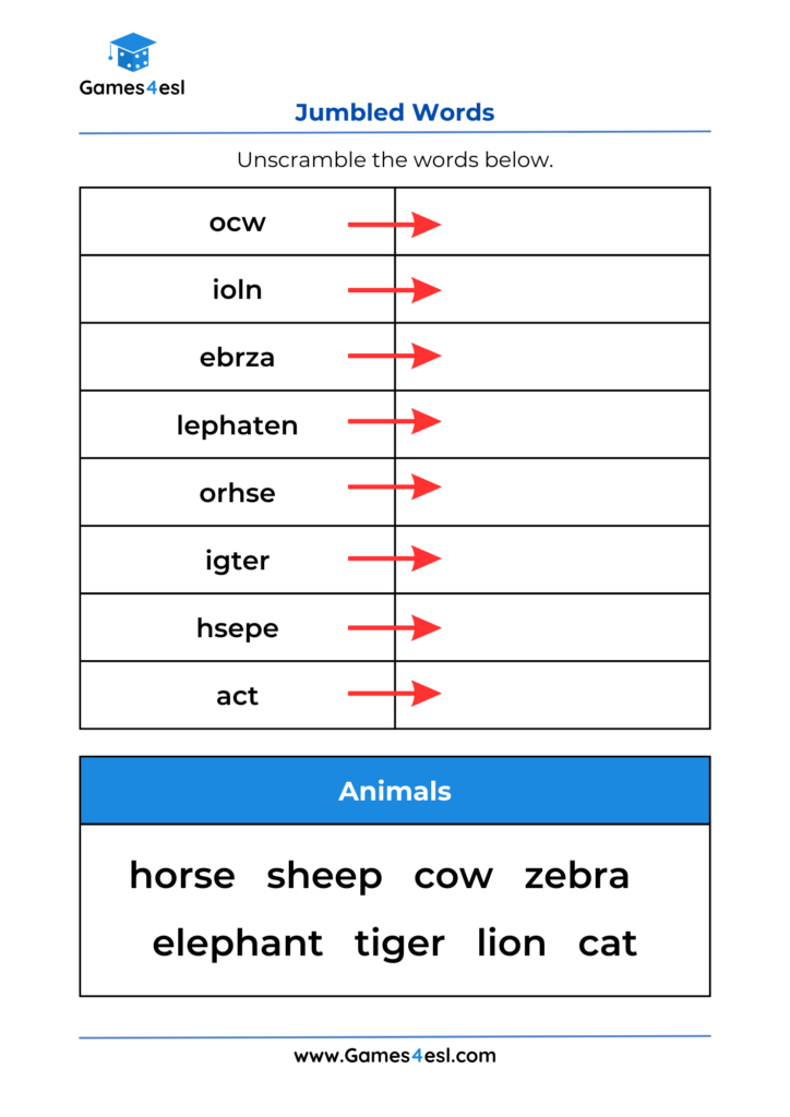 Jumbled Words Worksheets | Games4esl