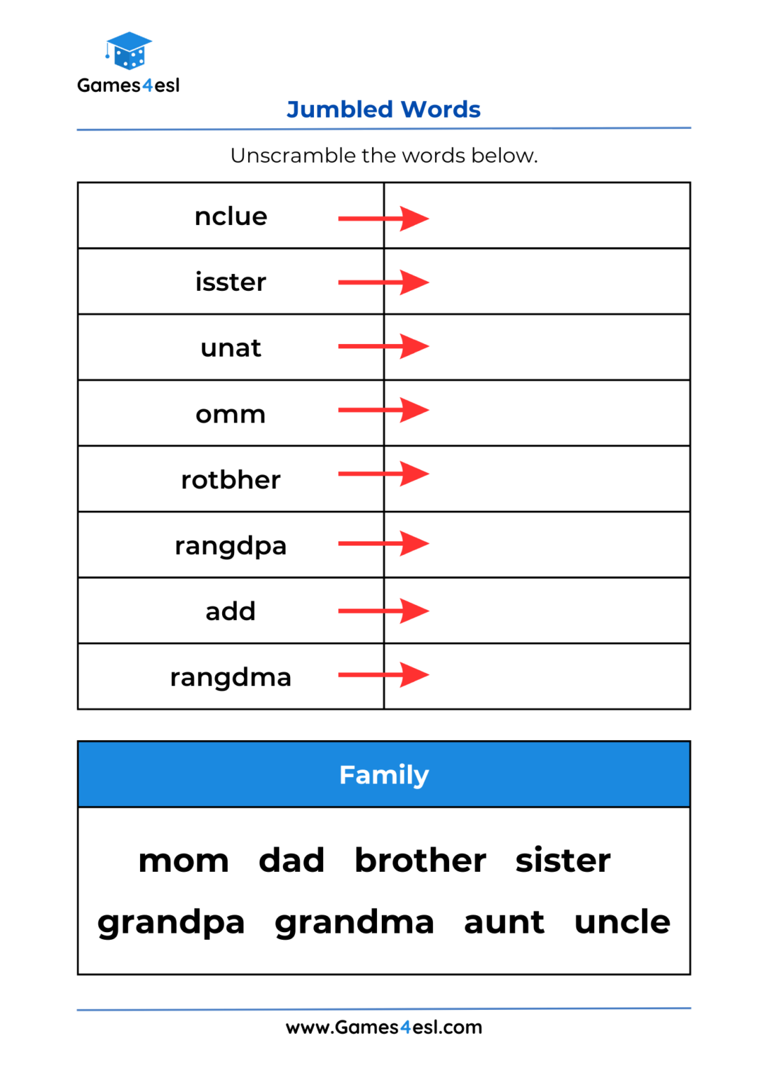 Jumbled Words Worksheets | Games4esl