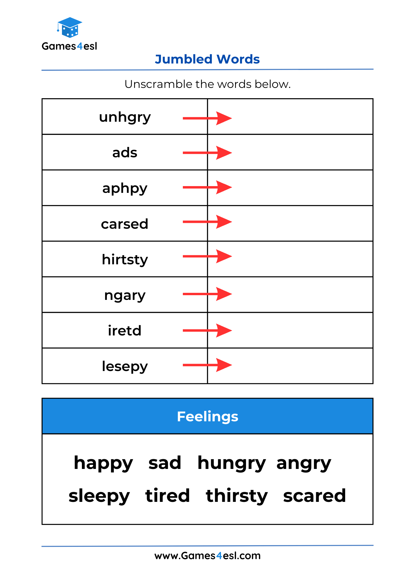 Jumbled Words Worksheets | Games4esl